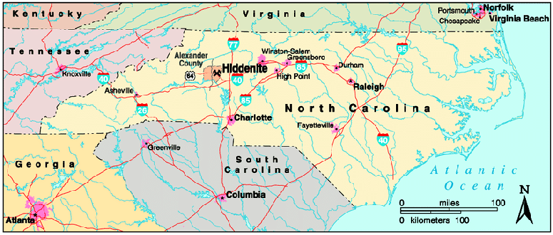 Hiddenite Mine location